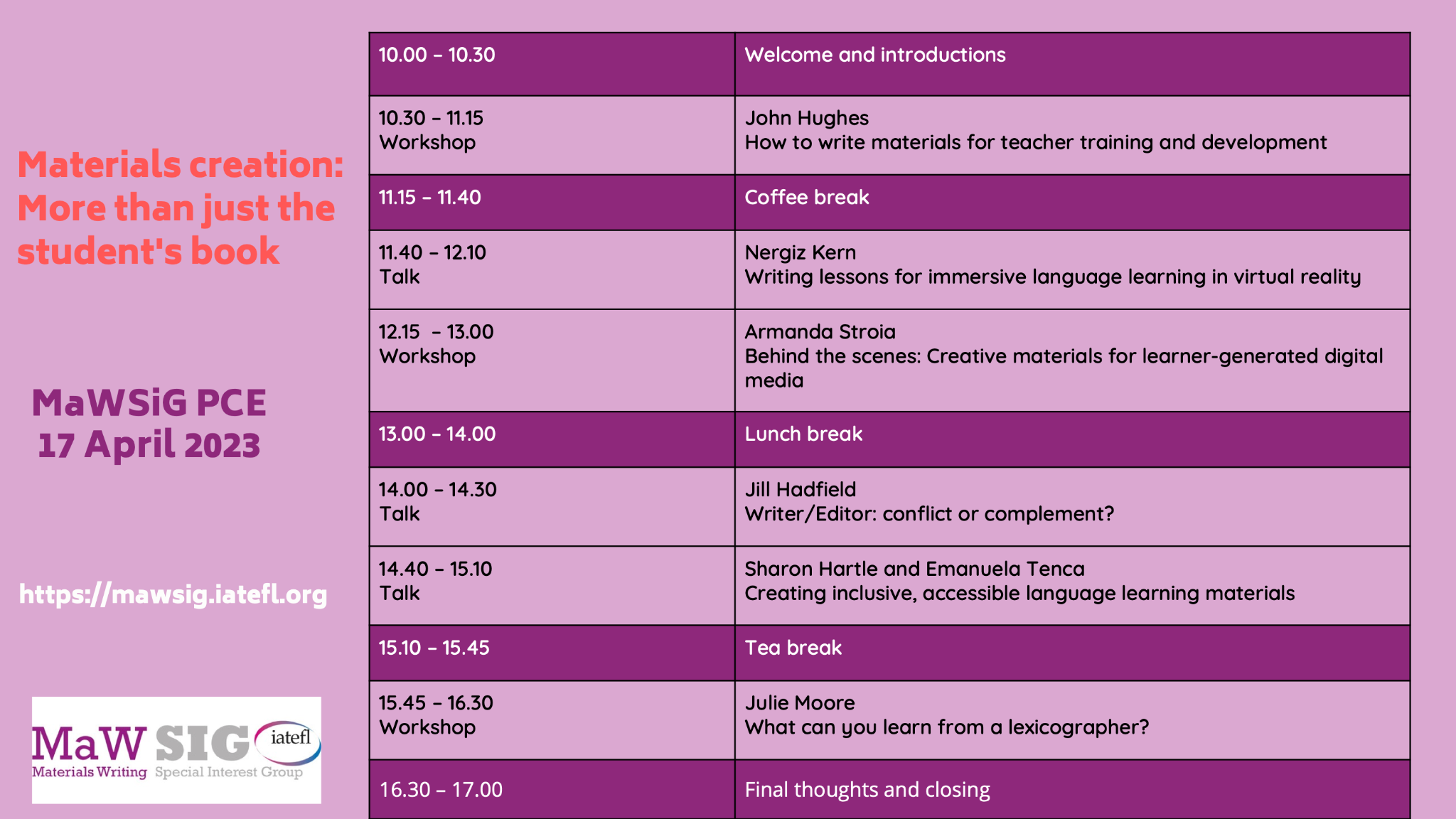 MaWSIG PCE 2023 programme